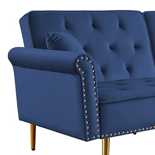 Eafurn 110" Convertible Sectional Sofa with Reversible Chaise and Adjustable Backrest,Modern Oversized Velvet Upholstered L-Shaped Corner Couch Bed with Nailhead Trim for Living Room