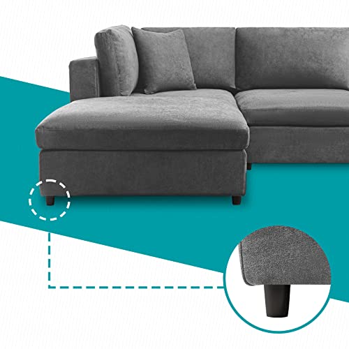 BALUS Modern Convertible Sectional Sofa,3 Seat Sofa+1 Chaise, L Shaped Corner Sleeper Sofa Couch,Modular Sectional Couches with Wood Legs for Living Room, Light Grey