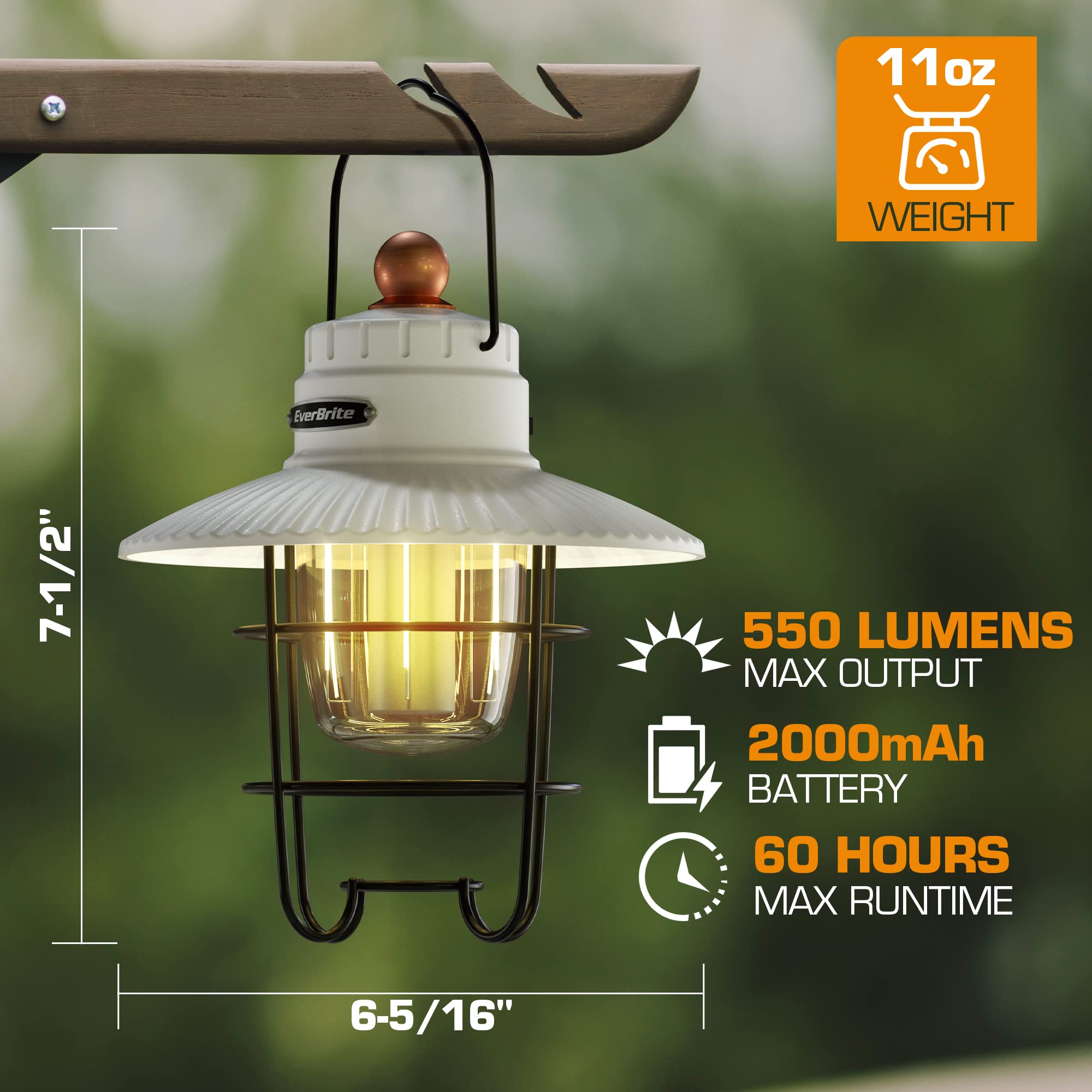 EverBrite LED Camping Lantern, USB C Rechargeable Lantern with 3 Light Modes, Vintage Outdoor Lanterns with Power Bank Function for Power Outages, Hurricane, Emergency, Fishing