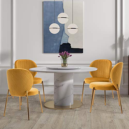DAGONHIL Velvet Dining Chair,Upholstered Vanity Chairs with Golden Metal Leg,Set of 4(Yellow)