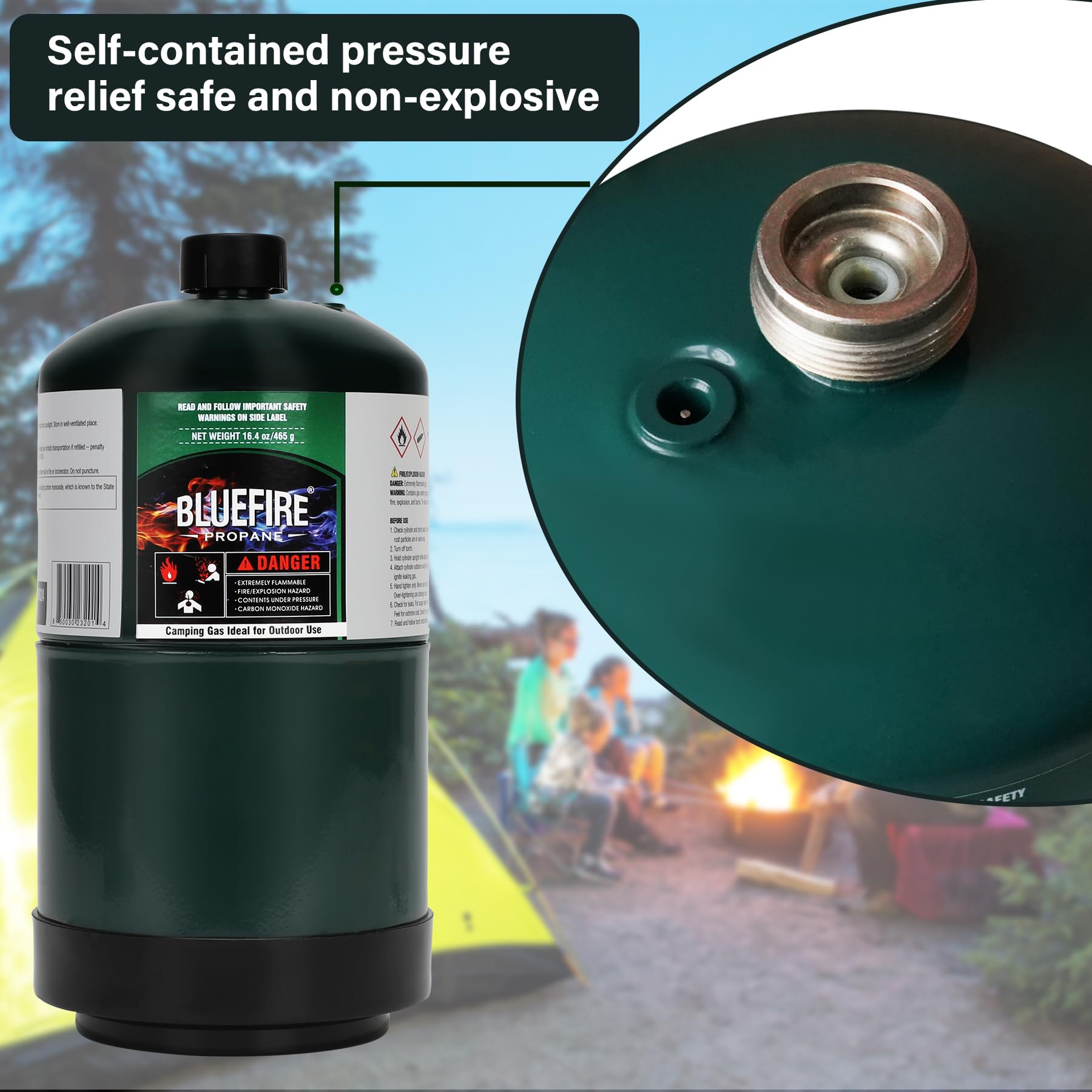 BLUEFIRE 16.4 oz Propane Replacement Fuel Camping Gas Cylinder Pack of 4 All Purpose Portable Canister Propane Gas Tank for Camping Stove Outdoor Backpack Mini Burner Heater Cooking Torch Lamp