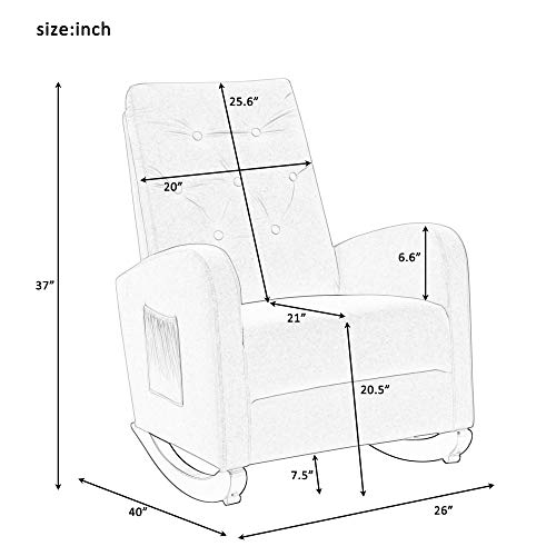 Rocking Accent Chair, Tufted Upholstered Luxury Velvet Lounge Chair, Glider Rocker Armchair with Side Pocket for Nursery, Living Room, Bedroom, Solid Wood Frame for 300 lbs Support (Sandy Beige)