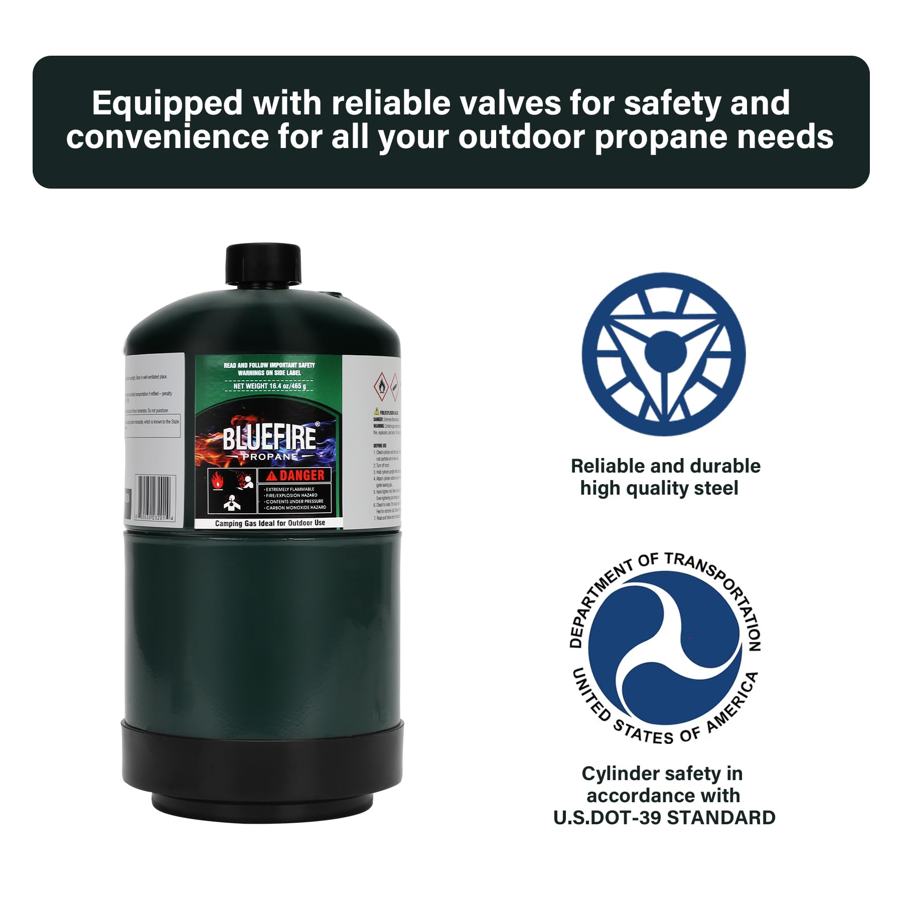 BLUEFIRE 16.4 oz Propane Replacement Fuel Camping Gas Cylinder Pack of 4 All Purpose Portable Canister Propane Gas Tank for Camping Stove Outdoor Backpack Mini Burner Heater Cooking Torch Lamp