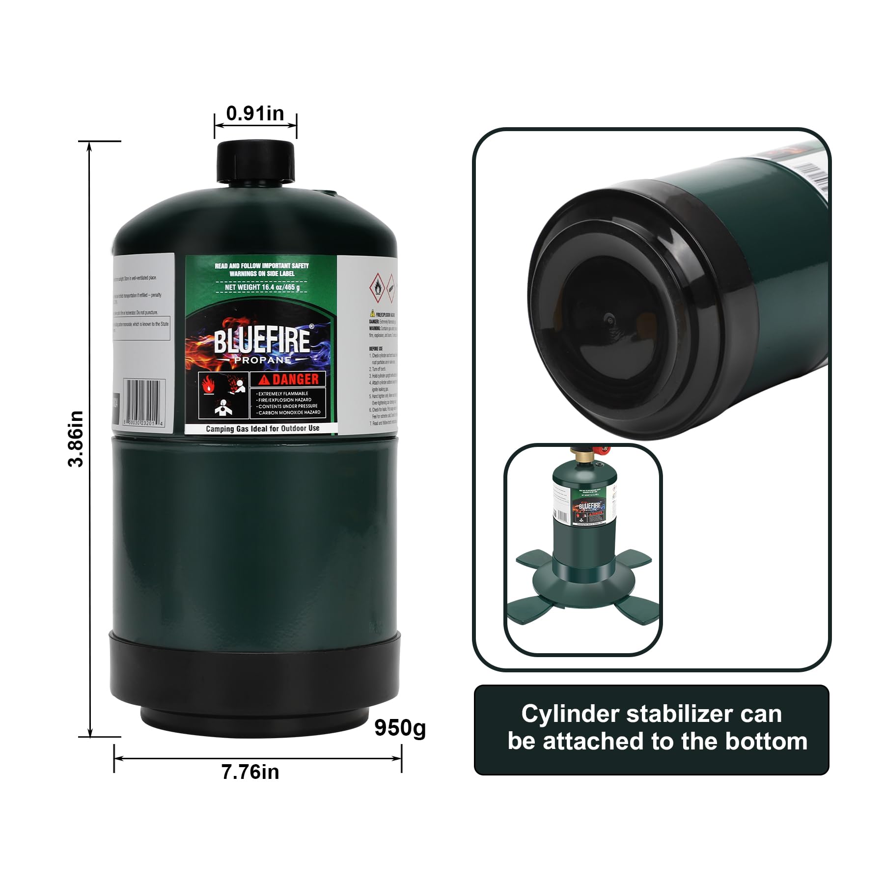 BLUEFIRE 16.4 oz Propane Replacement Fuel Camping Gas Cylinder Pack of 4 All Purpose Portable Canister Propane Gas Tank for Camping Stove Outdoor Backpack Mini Burner Heater Cooking Torch Lamp
