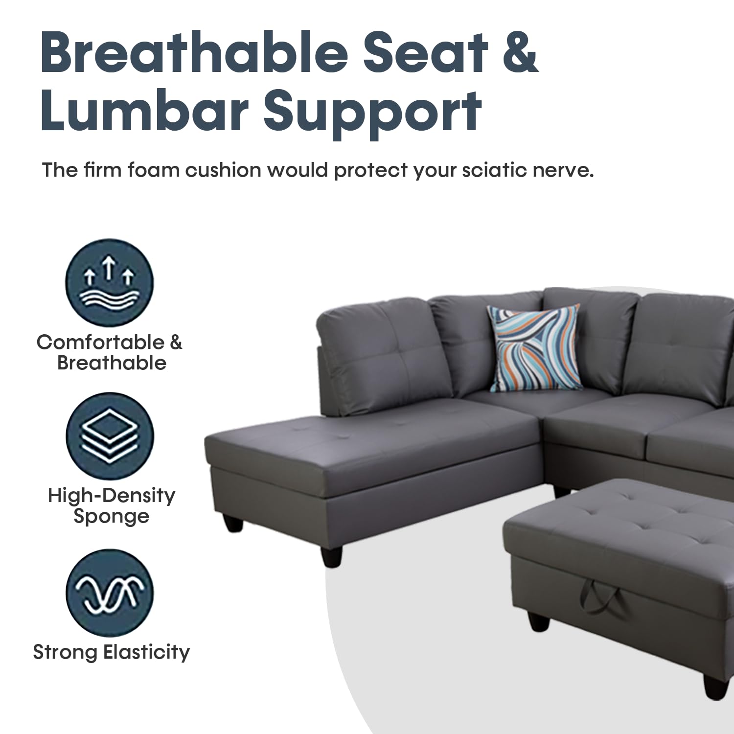 Caberryne Sectional Couch for Living Room Furniture Set Dack Grey,Sectional Sofa Set L Shape Sofa and Chaise with Storage Ottoman for Living Room/Apartment（Dack Grey,Facing Left Chaise）