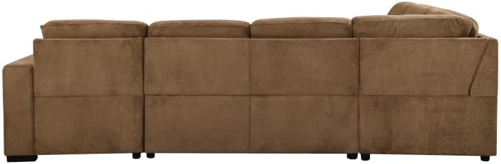 123" Convertible U-shaped Sectional Sofa with Pull Out Sleeper Couch Bed,Storage Chaise Lounge and 4 Throw Pillows,Oversized Polyester Upholstered Modular Sofá&Couches for Living Room,King Size