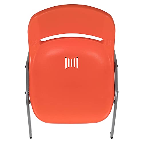 Flash Furniture HERCULES Series 5 Pack 880 lb. Capacity Orange Ergonomic Shell Stack Chair with Gray Frame