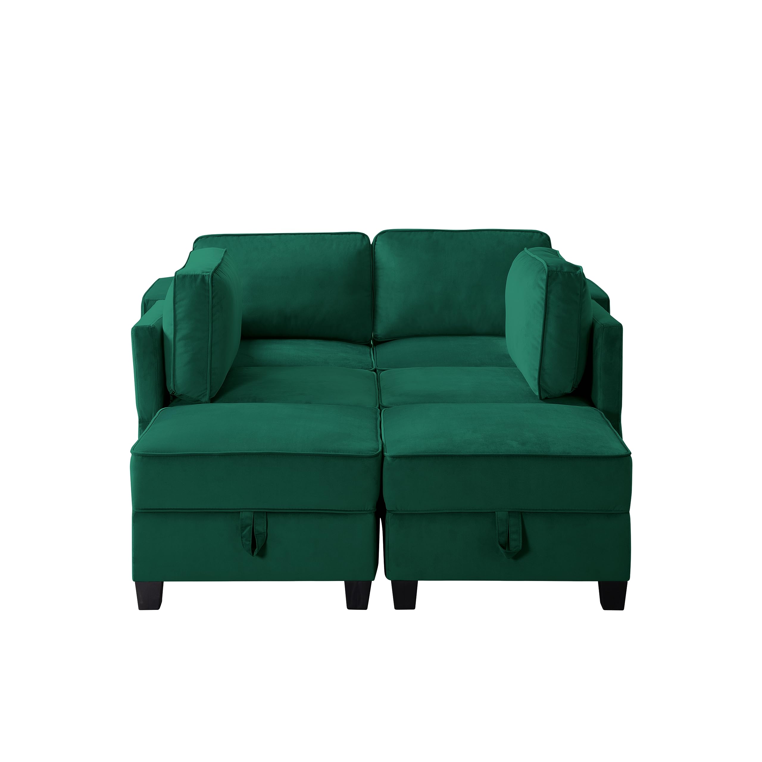 Lepfun 116'' Modular Sectional, U-Shaped Velvet, Minimalist Convertible Modern 6-Seat Couch with Chaise Ottomans Living Room Sofa Sets for Office Apartment (Green)