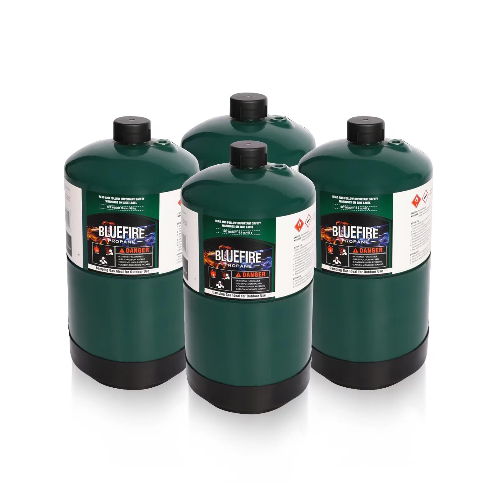BLUEFIRE 16.4 oz Propane Replacement Fuel Camping Gas Cylinder Pack of 4 All Purpose Portable Canister Propane Gas Tank for Camping Stove Outdoor Backpack Mini Burner Heater Cooking Torch Lamp