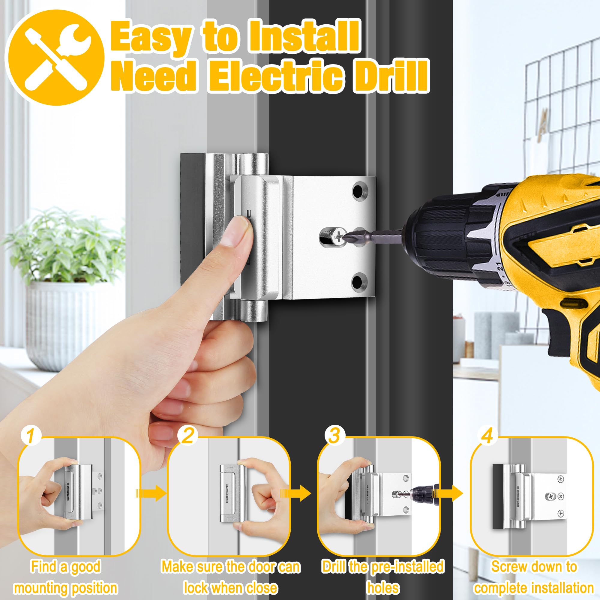 Home Security Door Locks 2 Pack, Metal Door Reinforcement Lock, 3" Withstands 800 lbs of Impact for Inward Swing Doors, Defender Security Door Lock, Prevent Unauthorized Entry (Silver)