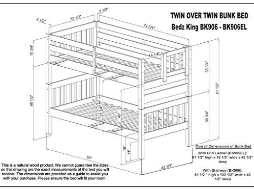 Bedz King Stairway Bunk Beds Twin over Twin with 3 Drawers in the Steps and 2 Under Bed Drawers - White