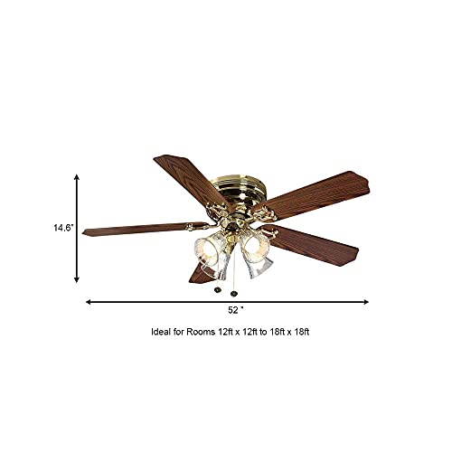 Hampton Bay Carriage House 52 in. LED Indoor Polished Brass Ceiling Fan with Light Kit