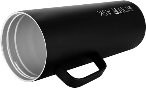 IRON °FLASK Grip Novelty Coffee Mug - Leak Proof, Vacuum Insulated Stainless Steel Bottle, Double Walled, Thermo Travel, Hot Cold, Water Metal Canteen - Midnight Black, 24 Oz - Rubber Bottom