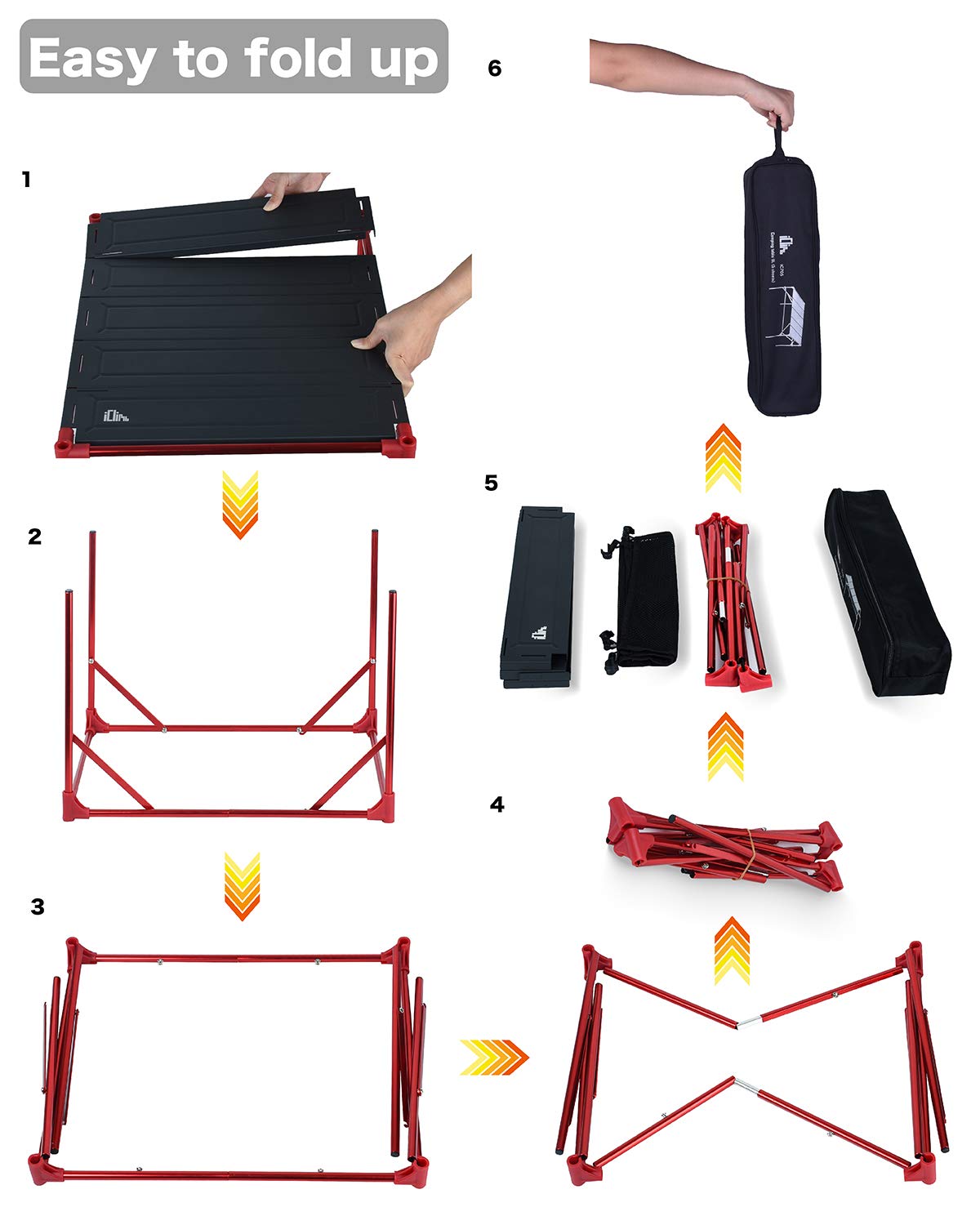 iClimb Extendable Folding Table Large Tabletop Area Ultralight Compact with Hollow Out Tabletop for Camping Backpacking Beach Concert BBQ Party, Three Size (Black - S + Hanger)