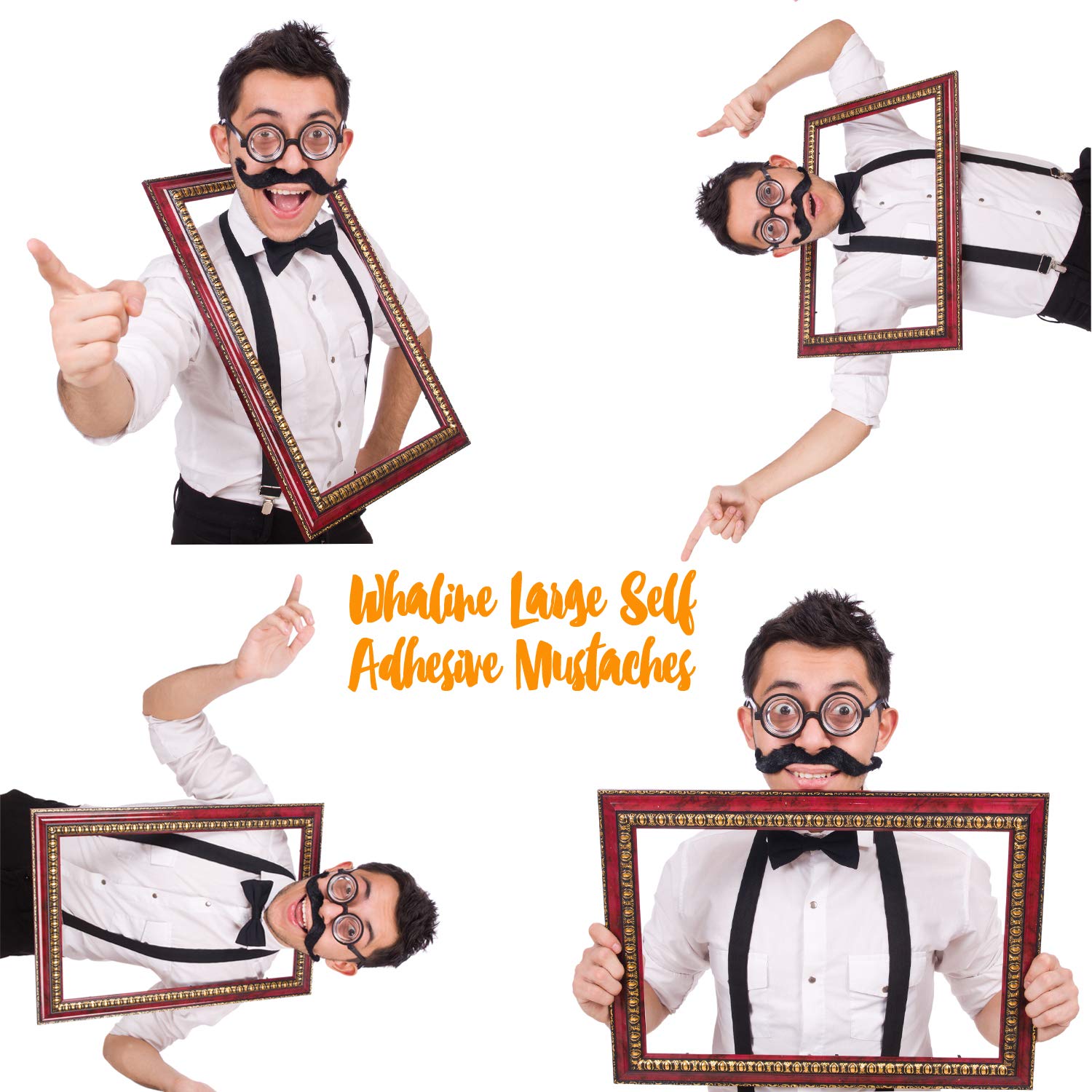 Whaline 5 Inch Large Self Adhesive Fake Mustaches Novelty Black Mustache for Masquerade Costume Party (6 Pieces)