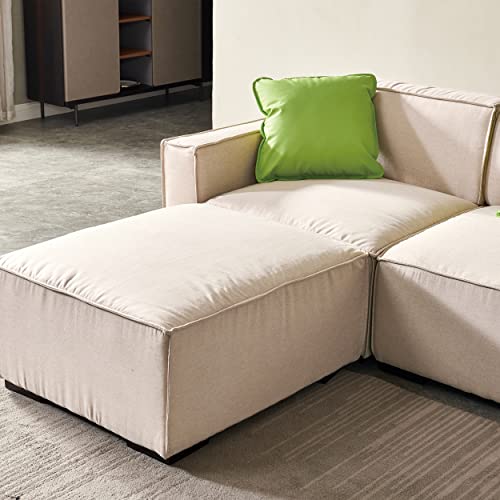 Myshle Faux Leather Fabric Reversible 4 Seater Sectional Couch with Storage, Modular Sofa L Shape with Convertible Ottoman Chaise, Beige