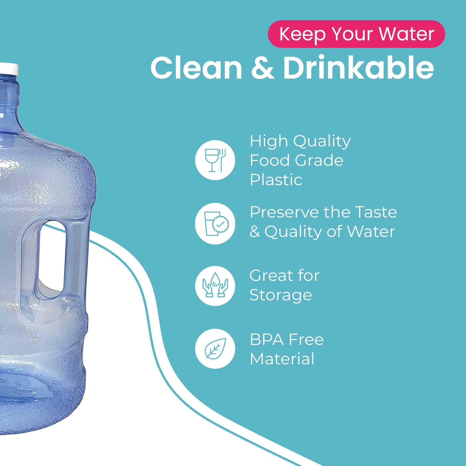 LavoHome 5 Gallon Water Bottle With Screw Cap, Reusable 5 Gallon Water Container With Easy Grip Handle, BPA Free Water Jug for Home or Camping, 5 Gallon Water Storage Containers, Set of 4