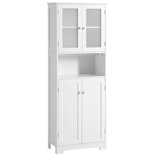 Tiptiper Tall Bathroom Storage Cabinet, Large Floor Cabinet with Open Compartments and 2 Cabinets with Doors, 64β Height Freestanding Linen Tower Cabinet, for Home Kitchen, Living Room, White
