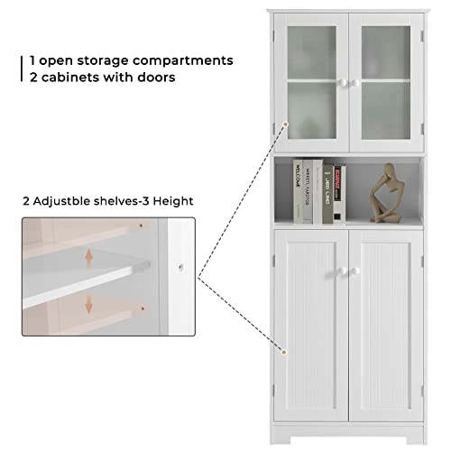 Tiptiper Tall Bathroom Storage Cabinet, Large Floor Cabinet with Open Compartments and 2 Cabinets with Doors, 64β Height Freestanding Linen Tower Cabinet, for Home Kitchen, Living Room, White