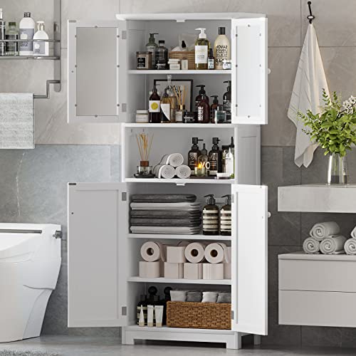 Tiptiper Tall Bathroom Storage Cabinet, Large Floor Cabinet with Open Compartments and 2 Cabinets with Doors, 64β Height Freestanding Linen Tower Cabinet, for Home Kitchen, Living Room, White