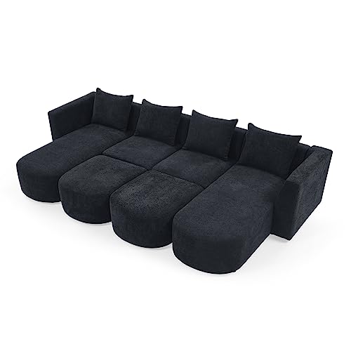 Free Combination Upholstered Reversible Modular Sectional Sofa,Rearrangeable U-Shaped Corner Cloud Deep Sleeper Sofá Bed with 2 Single Seats, Chaises and Ottomans for Living Room Office Furniture Set