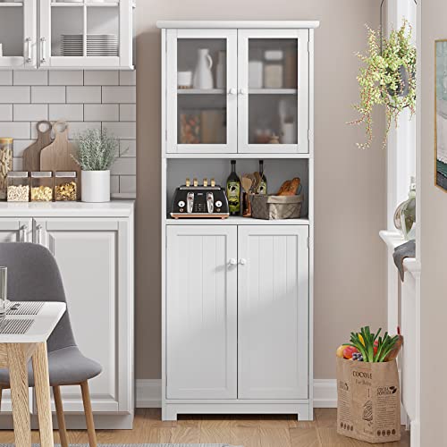 Tiptiper Tall Bathroom Storage Cabinet, Large Floor Cabinet with Open Compartments and 2 Cabinets with Doors, 64β Height Freestanding Linen Tower Cabinet, for Home Kitchen, Living Room, White