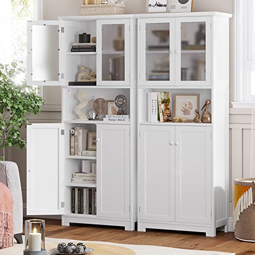 Tiptiper Tall Bathroom Storage Cabinet, Large Floor Cabinet with Open Compartments and 2 Cabinets with Doors, 64β Height Freestanding Linen Tower Cabinet, for Home Kitchen, Living Room, White