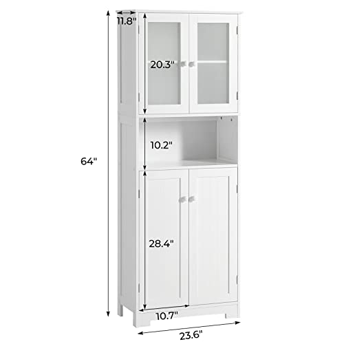 Tiptiper Tall Bathroom Storage Cabinet, Large Floor Cabinet with Open Compartments and 2 Cabinets with Doors, 64β Height Freestanding Linen Tower Cabinet, for Home Kitchen, Living Room, White