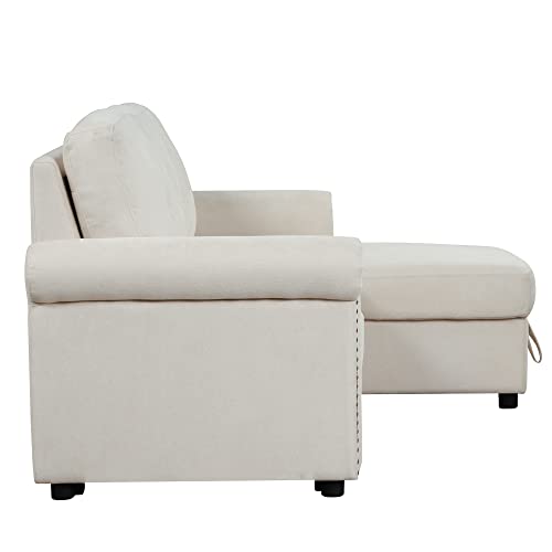 Eafurn 3 Seater Reversible Sleeper Sectional Sofa Pull Out Couch Bed with Chaise Lounge and Storage,Comfy Velvet Upholstery Convertible L Shaped Corner Sofa&Couches for Living Room Furniture Sets