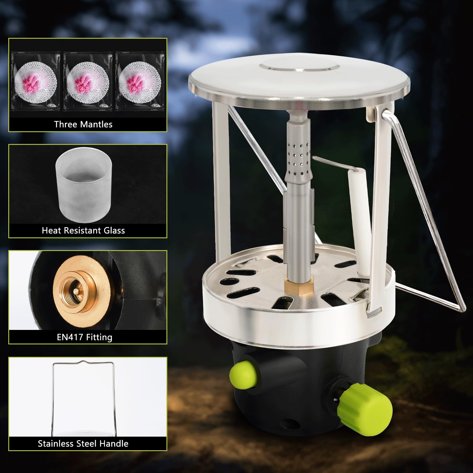 Hotdevil Camping Gas Lantern Outdoor Portable Camping Light Lantern Camping Lamp Isobutane Propane Tent Gas Lamp Adjustable Brightness Piezo Ignition 3 Mantles Included for Travel Hiking Emergency Use