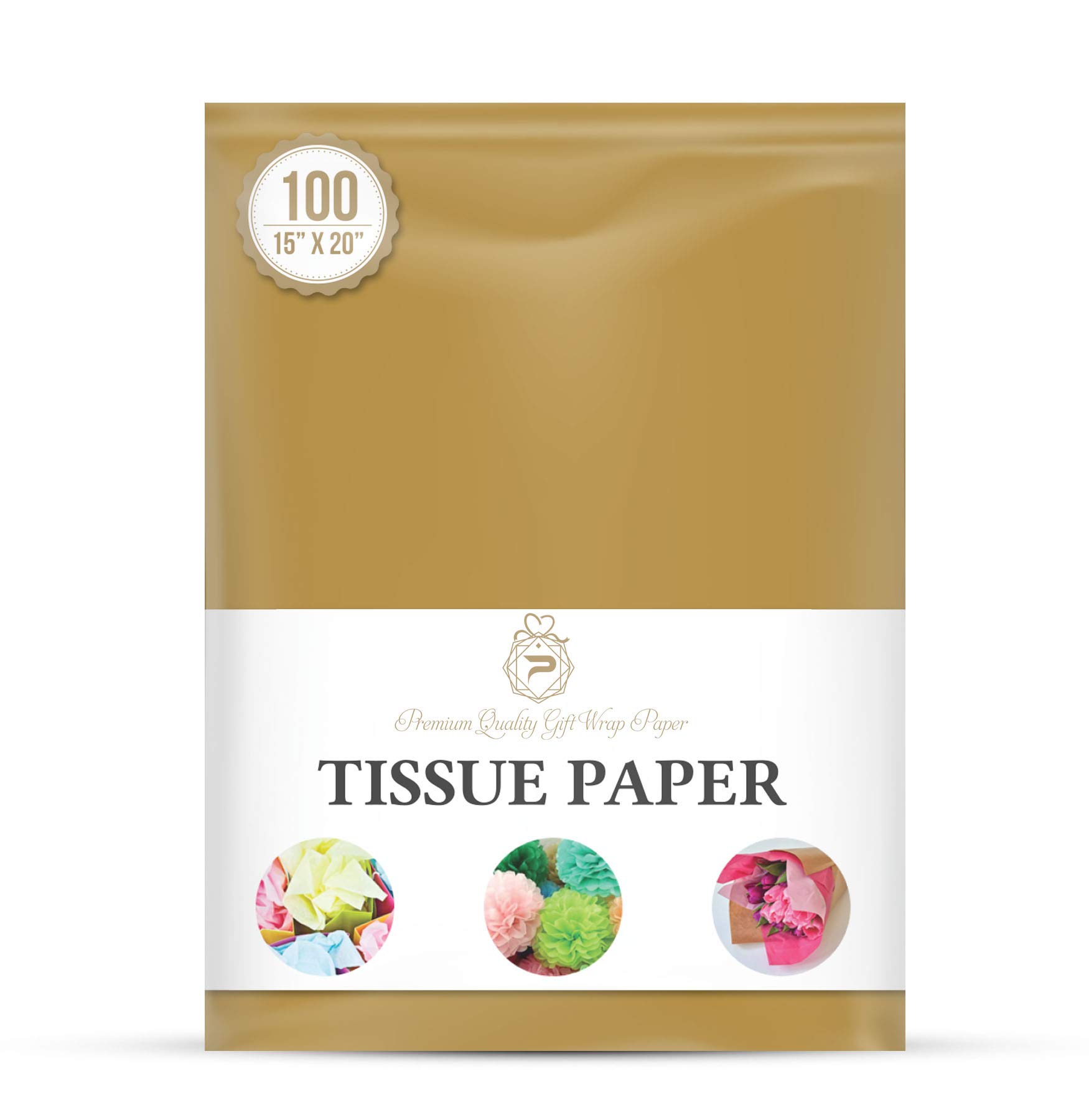Premium Quality Gift Wrap Paper 100 Sheets Bulk Gift Wrap Tissue Paper, 15" X 20" Gold