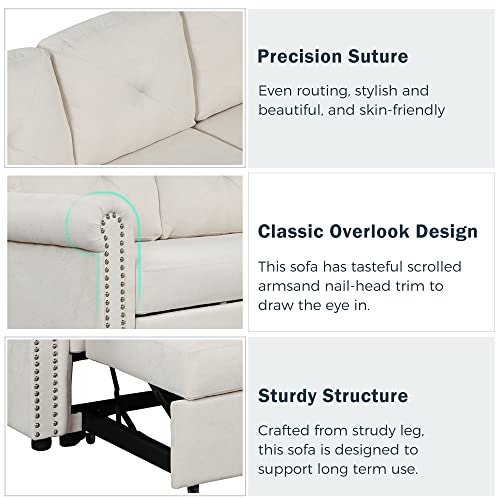 Eafurn 3 Seater Reversible Sleeper Sectional Sofa Pull Out Couch Bed with Chaise Lounge and Storage,Comfy Velvet Upholstery Convertible L Shaped Corner Sofa&Couches for Living Room Furniture Sets