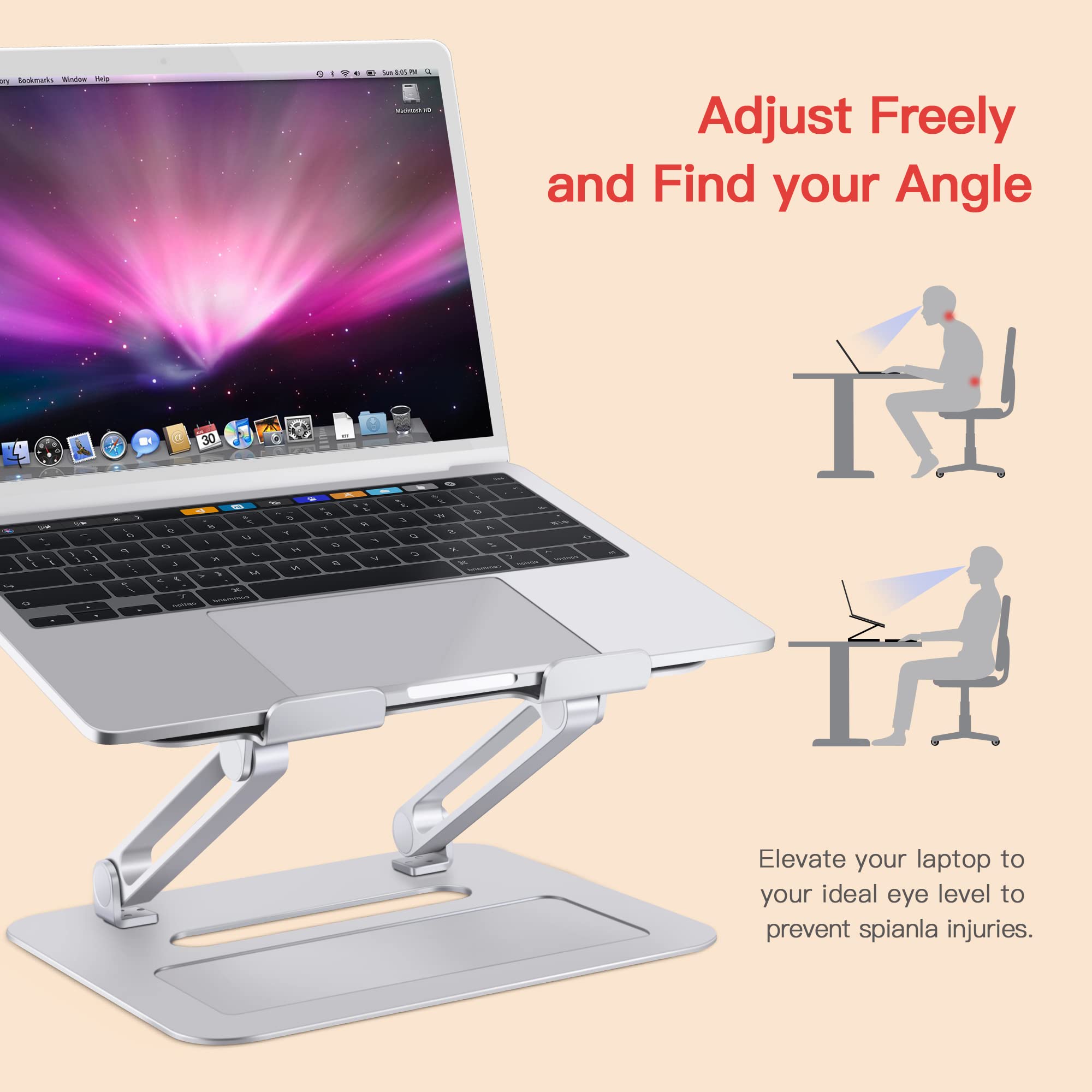 TRUNIUM Laptop Stand, Laptop Holder, Multi-Angle Stand with Heat-Vent, Adjustable Laptop Riser for Laptop up to 15.6 inches, Compatible for MacBook Pro/Air, Surface Laptop, and so on (Silver)