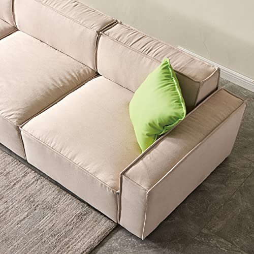 Myshle Faux Leather Fabric Reversible 4 Seater Sectional Couch with Storage, Modular Sofa L Shape with Convertible Ottoman Chaise, Beige