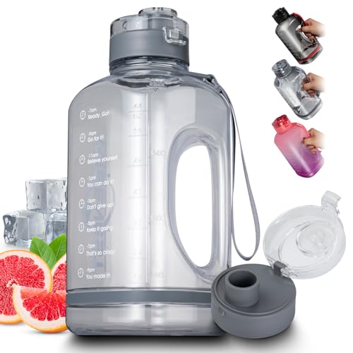 WVX Half Gallon Water Bottles - Leakproof Large BPA-Free Water Jug - Motivational Water Bottle with Time Marker, Wide-mouth for Sports Gym Travel Men Women (2.2L, Clear, 72 Ounce)