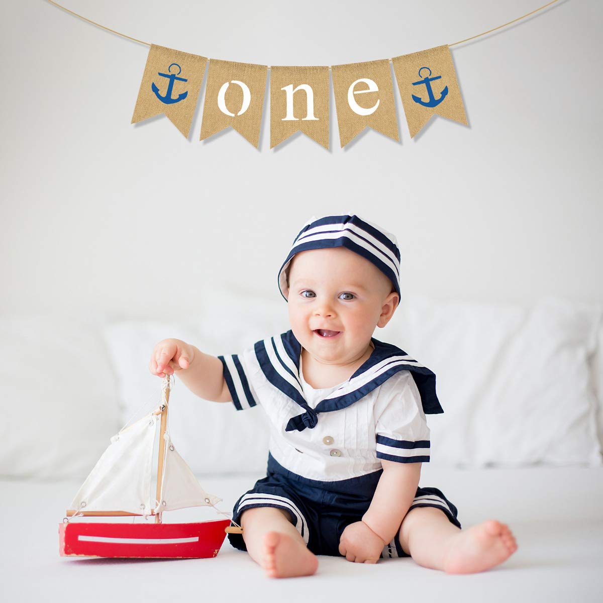 Rainlemon Nautical Boy 1st Birthday High Chair Banner Anchor Sailor One Highchair Bunting Garland Decoration