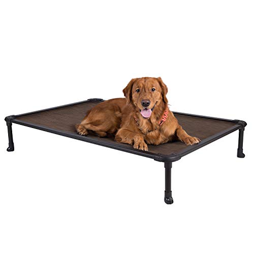 Veehoo Chew Proof Elevated Dog Bed - Cooling Raised Pet Cot - Rustless Aluminum Frame and Durable Textilene Mesh Fabric, Unique Designed No-Slip Feet for Indoor or Outdoor Use, Brown, X Large