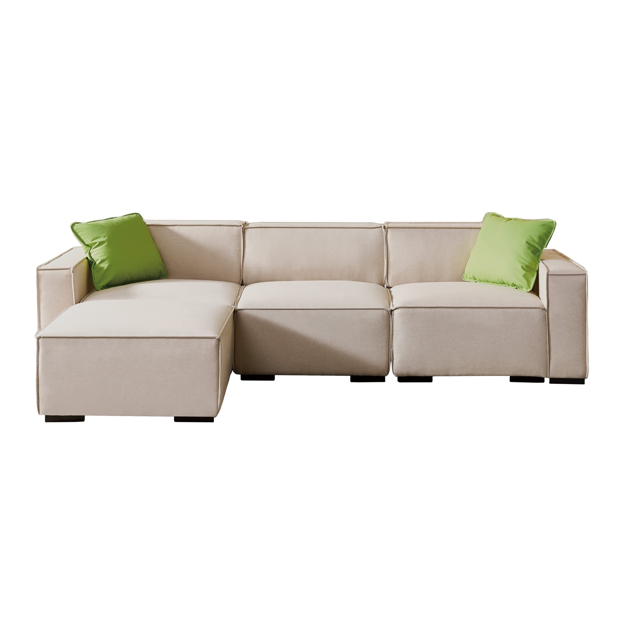 Tiokop Faux Leather Fabric Reversible 4 Seater Sectional Couch with Storage, Modular Sofa L Shape with Convertible Ottoman Chaise, Beige