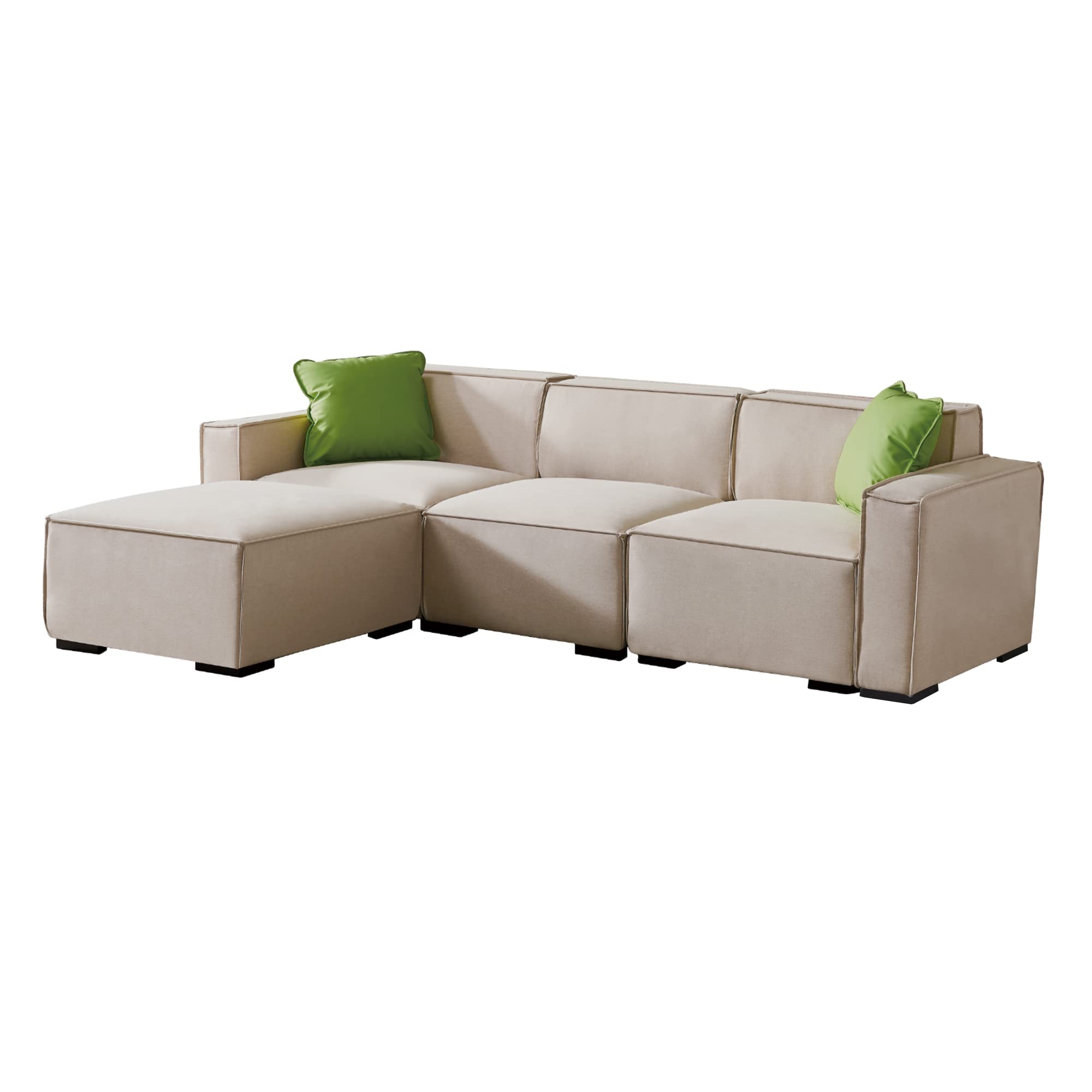 Tiokop Faux Leather Fabric Reversible 4 Seater Sectional Couch with Storage, Modular Sofa L Shape with Convertible Ottoman Chaise, Beige