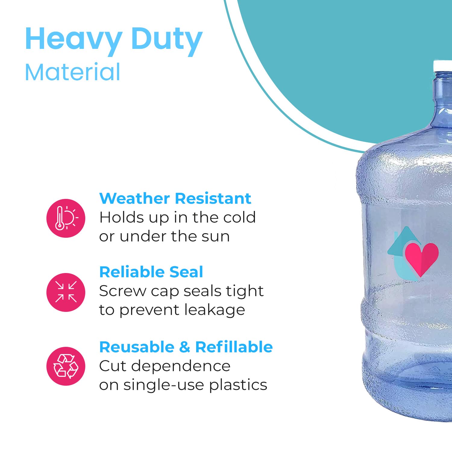 Lavo Home 3 Gallon Water Bottle With Screw Cap, Reusable 3 Gallon Water Container With Easy Grip Handle, BPA Free Water Jug for Home or Camping, 3 Gallon Water Storage Containers, Single Unit