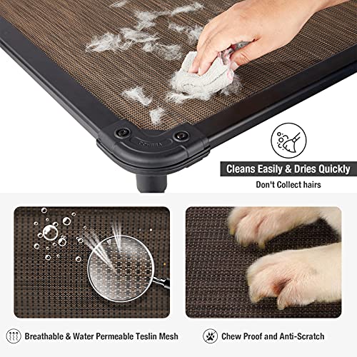 Veehoo Chew Proof Elevated Dog Bed - Cooling Raised Pet Cot - Rustless Aluminum Frame and Durable Textilene Mesh Fabric, Unique Designed No-Slip Feet for Indoor or Outdoor Use, Brown, X Large