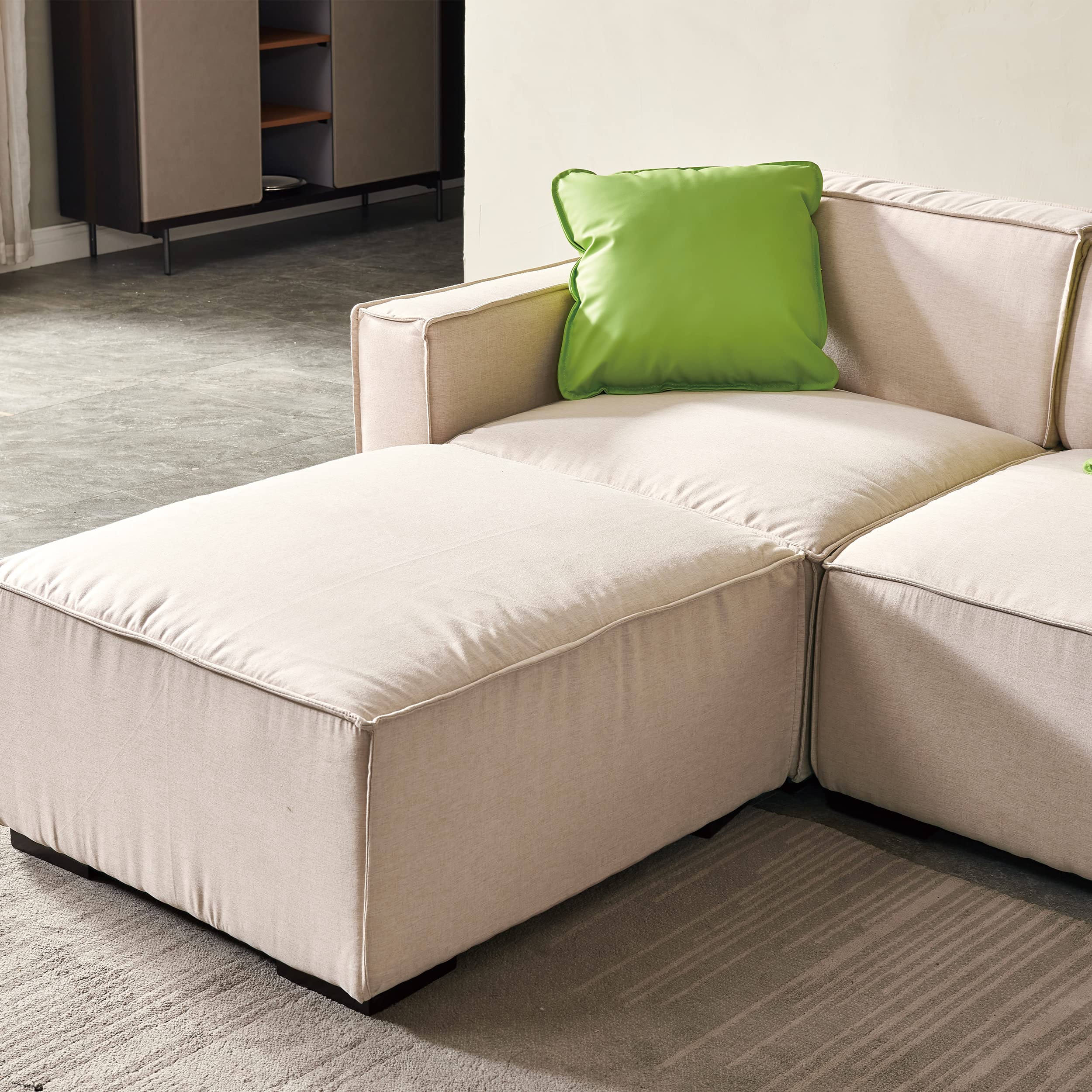 Tiokop Faux Leather Fabric Reversible 4 Seater Sectional Couch with Storage, Modular Sofa L Shape with Convertible Ottoman Chaise, Beige
