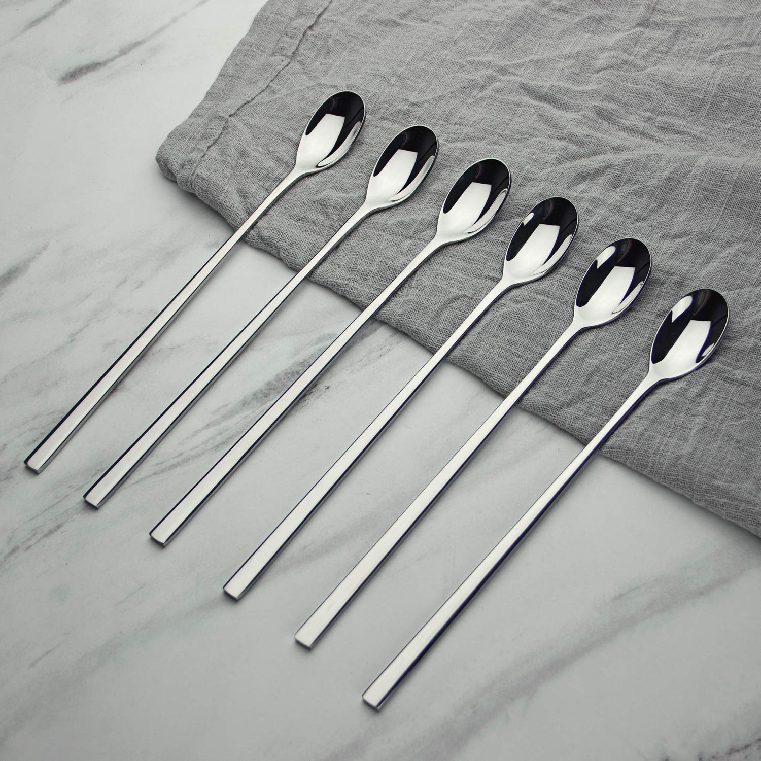 Long Handle Spoon, Coffee Stirrers, 9-inch Ice Tea Spoon, AOOSY Premium 18/10 Stainless Steel Iced Teaspoon for Mothers Milks Tea Mixing Cocktail Stirring Coffee Milkshake Cold Drink, Set of 6