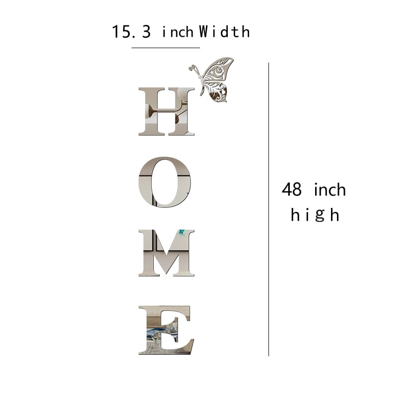 Doeean Home Wall Decor Letter Signs Acrylic Mirror Wall Stickers Wall Decorations for Living Room Bedroom Home Decor Wall Decals (Silver, 47.2 X 15.7)