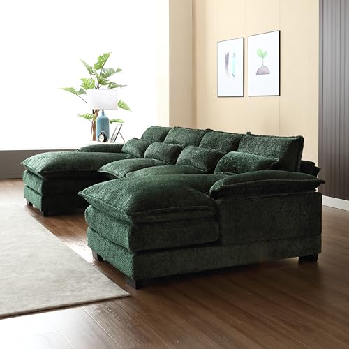 Verfur Deep Seat Modular Sectional Sofa with Double Chaise,110.63" Large Convertible Symmetrical Couch with Solid Wood Legs, Comfy Upholstery Sofa & Couch for Living Room Furniture Set
