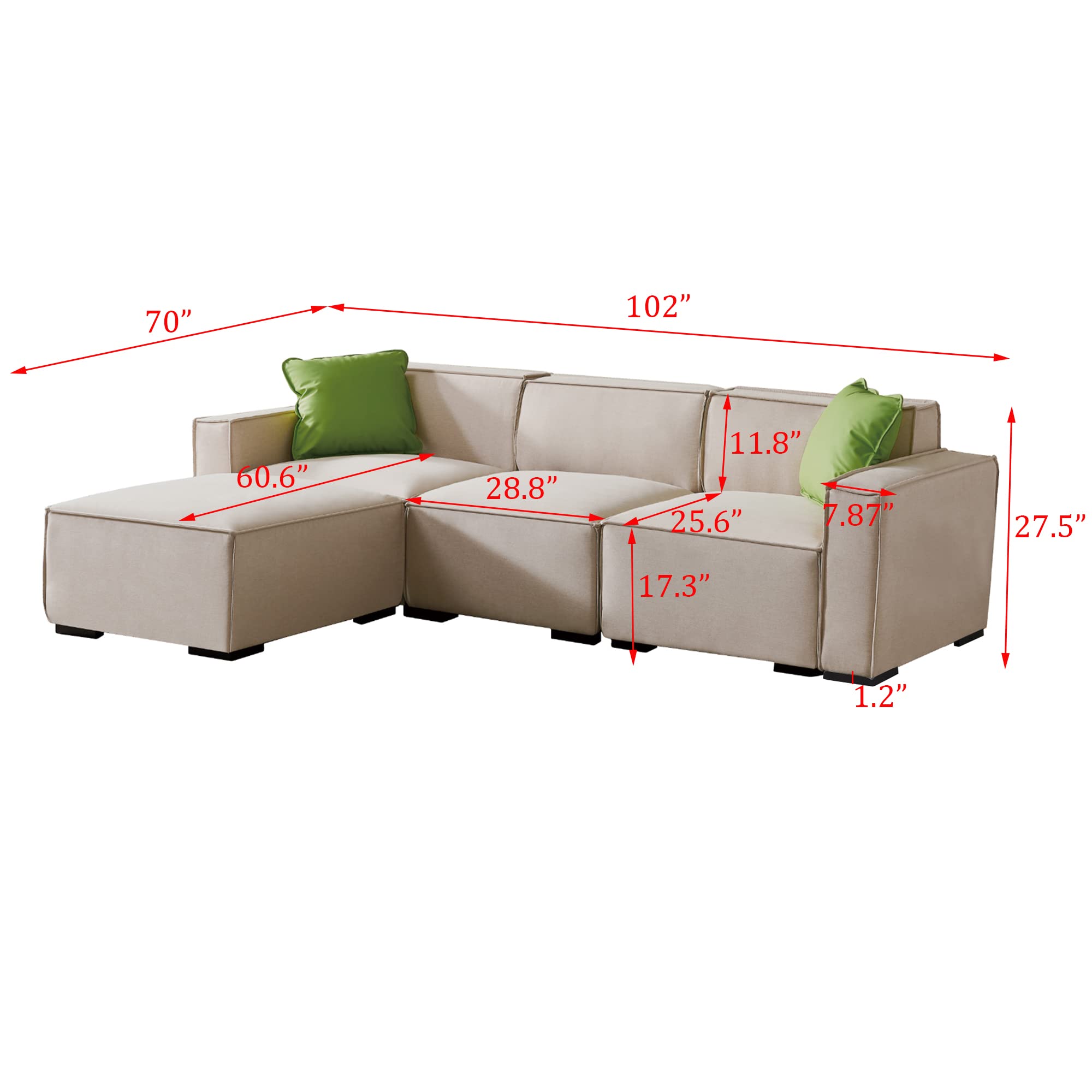 Tiokop Faux Leather Fabric Reversible 4 Seater Sectional Couch with Storage, Modular Sofa L Shape with Convertible Ottoman Chaise, Beige