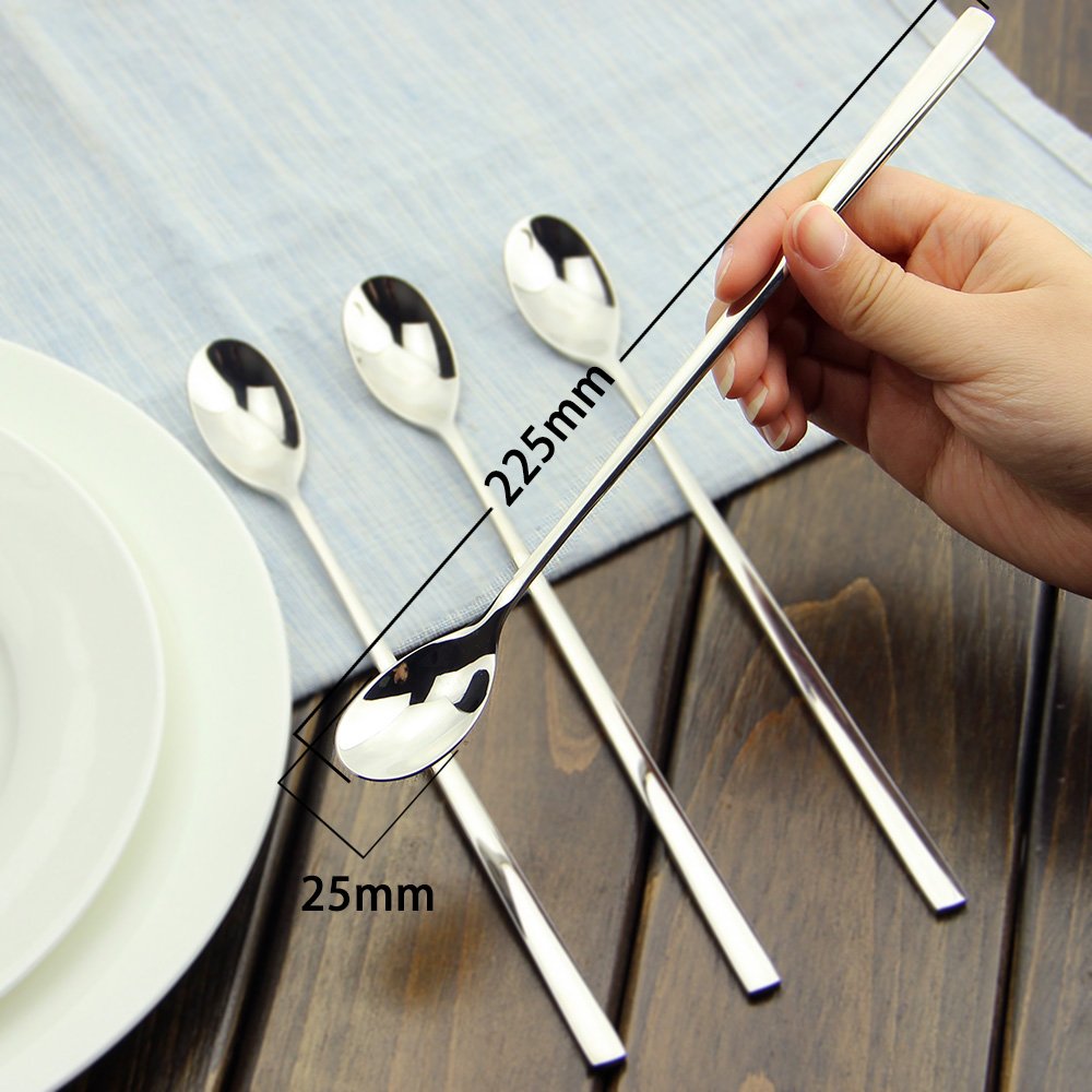 Long Handle Spoon, Coffee Stirrers, 9-inch Ice Tea Spoon, AOOSY Premium 18/10 Stainless Steel Iced Teaspoon for Mothers Milks Tea Mixing Cocktail Stirring Coffee Milkshake Cold Drink, Set of 6