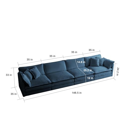 ERYE 146.5" U Shaped Reversible Chaises Sectional Sofa Modern Deep Seat Sofa & Couch with Movable Ottomans, Oversized Modular Sleeper Upholstered for Living Room, Apartment, Studio, Office
