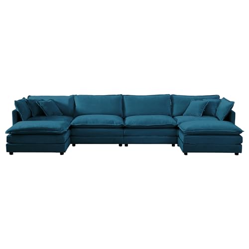 ERYE 146.5" U Shaped Reversible Chaises Sectional Sofa Modern Deep Seat Sofa & Couch with Movable Ottomans, Oversized Modular Sleeper Upholstered for Living Room, Apartment, Studio, Office