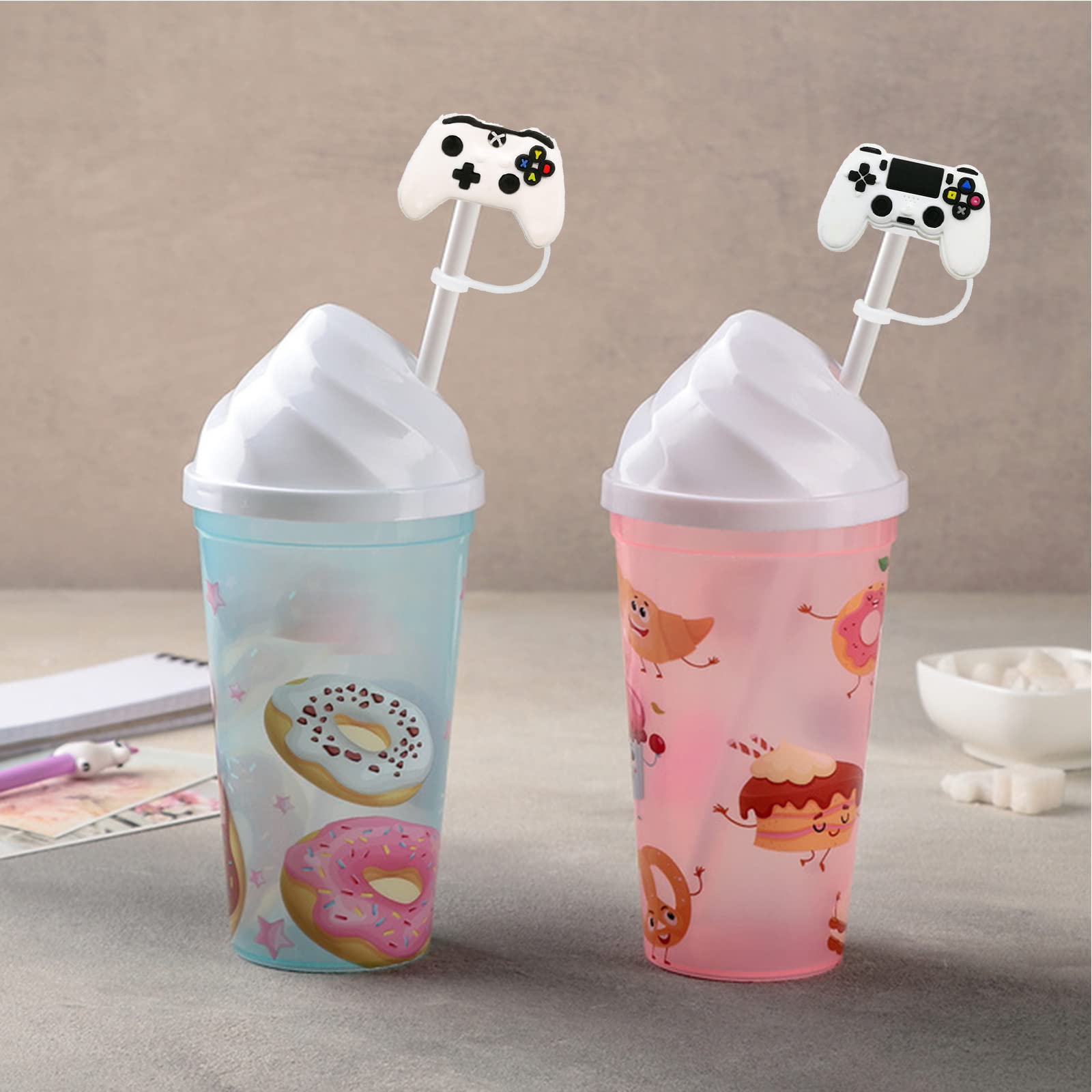 Silicone Game Straw Cover - 14 Pack Cute Reusable Drinking Straw Caps Lids Dust-Proof Straw Plugs for Straw Tips for Home Kitchen Accessories (Game Straw Cover)